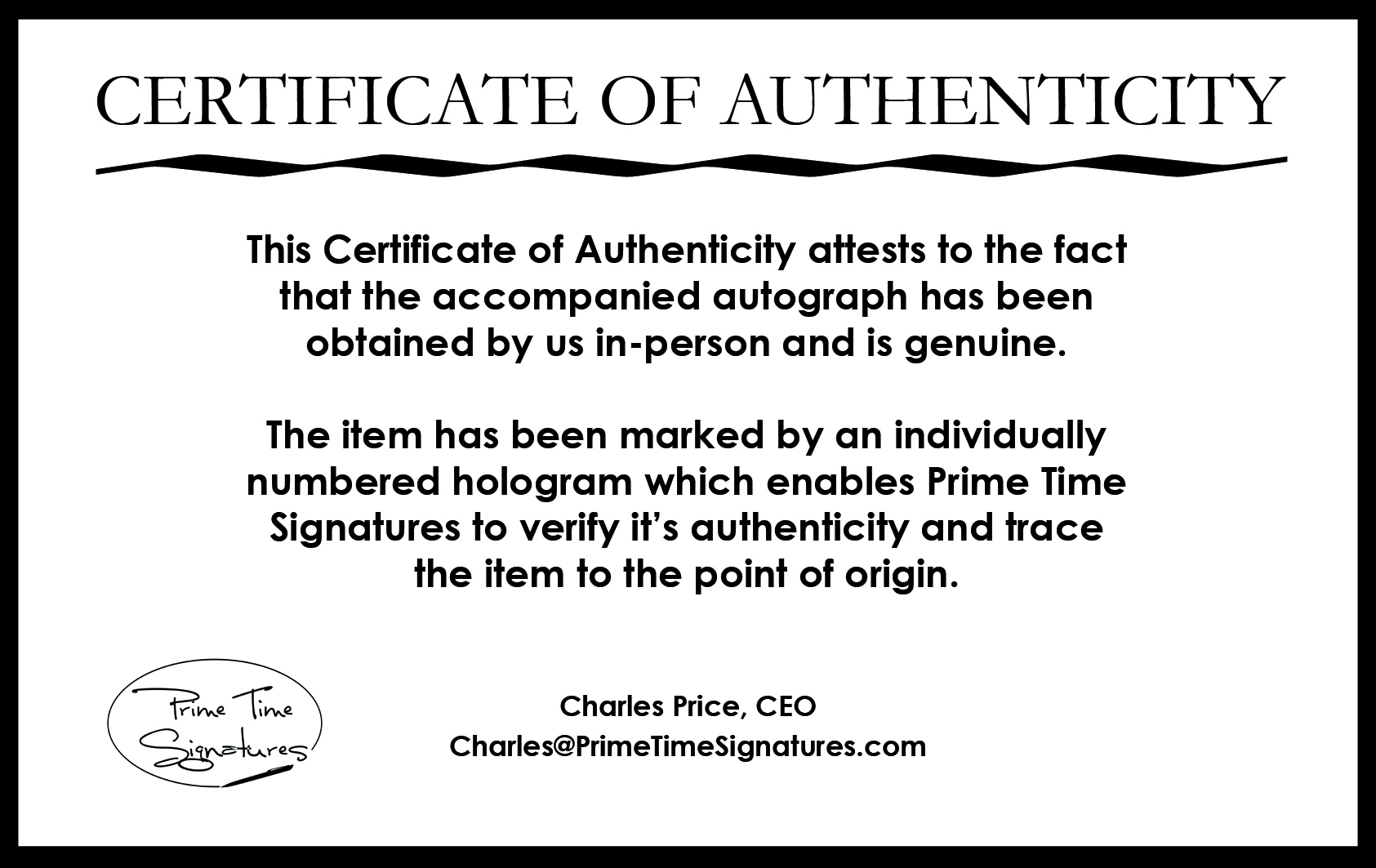 Primetime Signatures Authenticity Verification Primetime Signatures Authenticity Verification